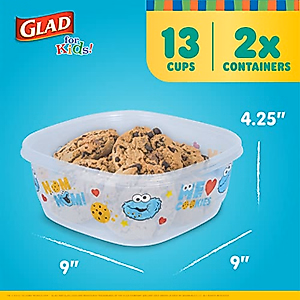 GladWare - Multi Pack - 9ct - Sesame Street Food Storage Containers with Lids | Mixed Sizes Kids Food Containers with Sesame Street Designs, 18 Pc Set | Elmo, Big Bird, Cookie Monster Food Containers