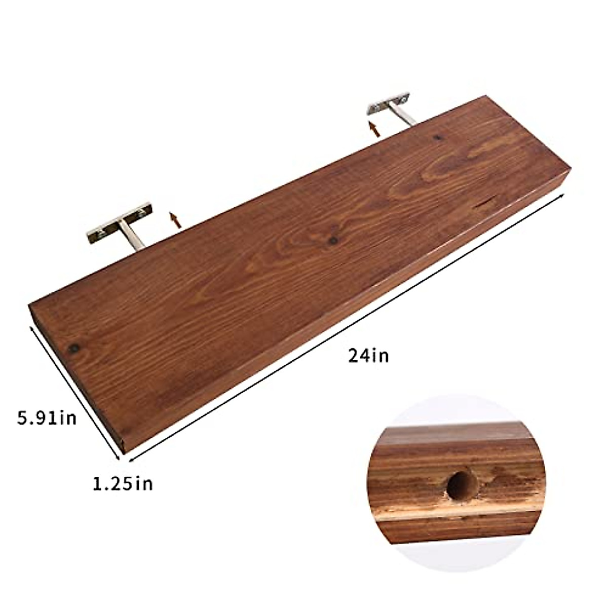 QTSARTISAN Floating Shelf Set — Rustic Solid Wood Hanging Rectangle Wall Shelves with Invisible Metal Brackets for Bedroom, Bathroom, Living Room and Kitchen(Light Walnut, 24" x 5.9")