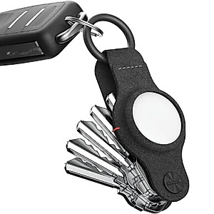 KeySmart Air - Compact Keyholder for Airtag - Key Organizer and Case for Apple Airtag - Includes Carabiner Keyring Key Chain to Attach Car Key Fob - Smartshield Leather Keychain (Black)