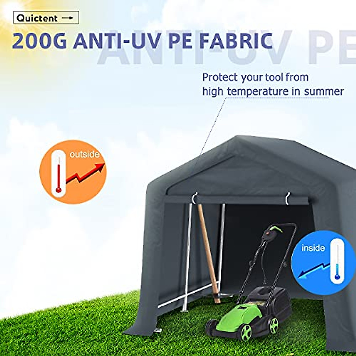 Quictent 7x12ft Heavy Duty Outdoor Storage Shed Portable Garage Shelter Motorcycle Shelter Storage Shelter Outdoor Shed for Patio Furniture, Lawn Mower, and Bike Storage-Dark Gray