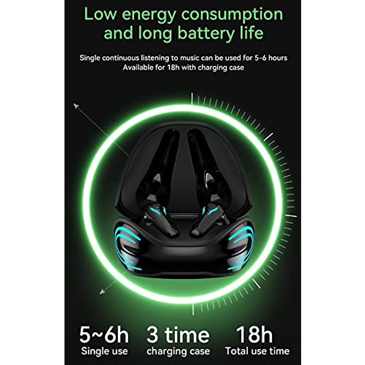 KENKUO Wireless Gaming Earbuds, Active Noise Cancelling Bluetooth Headphones, 60ms Ultra Low-Latency for Gaming, ENC Call Noise Cancelling Bluetooth 5.1 with Deep Bass, IPX6 Waterproof, Black