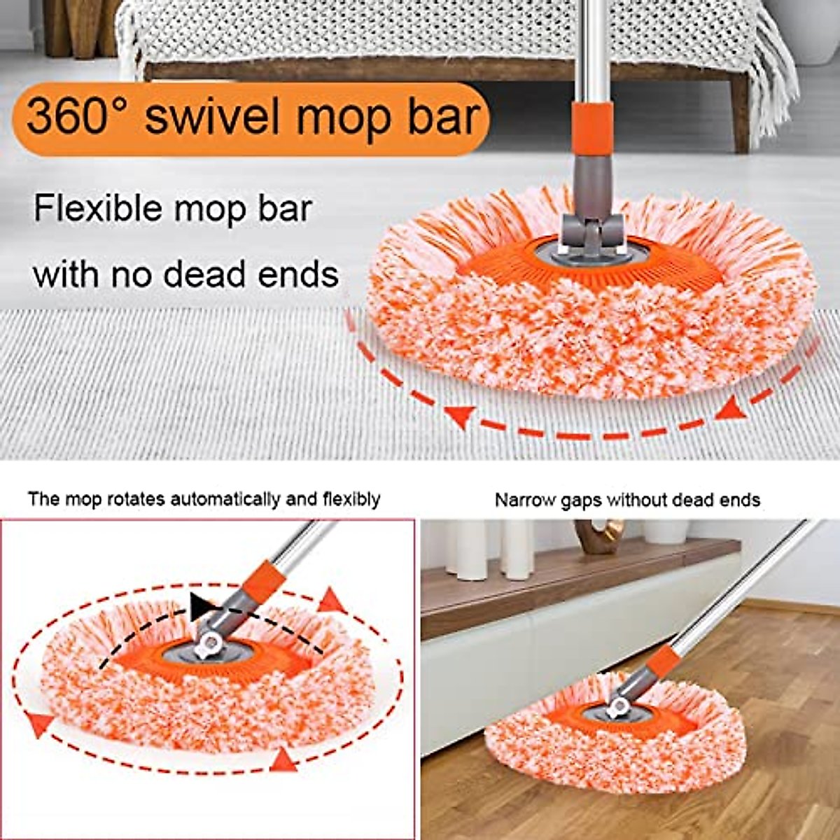 Mops for Floor Cleaning, 360 Rotatable Adjustable Cleaning Mop Lazy Cleaning Mop,Adjustable Length,Mop Soft Wet and Dry Dust Mop Cleaner for Floor Wall Ceiling Windows