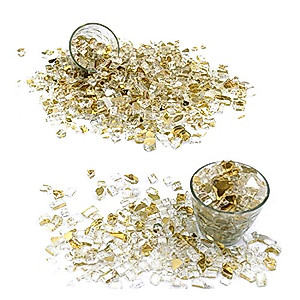 Golden Crystal Fire Glass, 10 Pounds of ½ in. Premium Tempered Fire Pit Glass, Reflective Fireglass for Fire Pit, Fire Table, Fireplace Natural Gas and Propane, Fire Glass Pellets Rocks High Luster