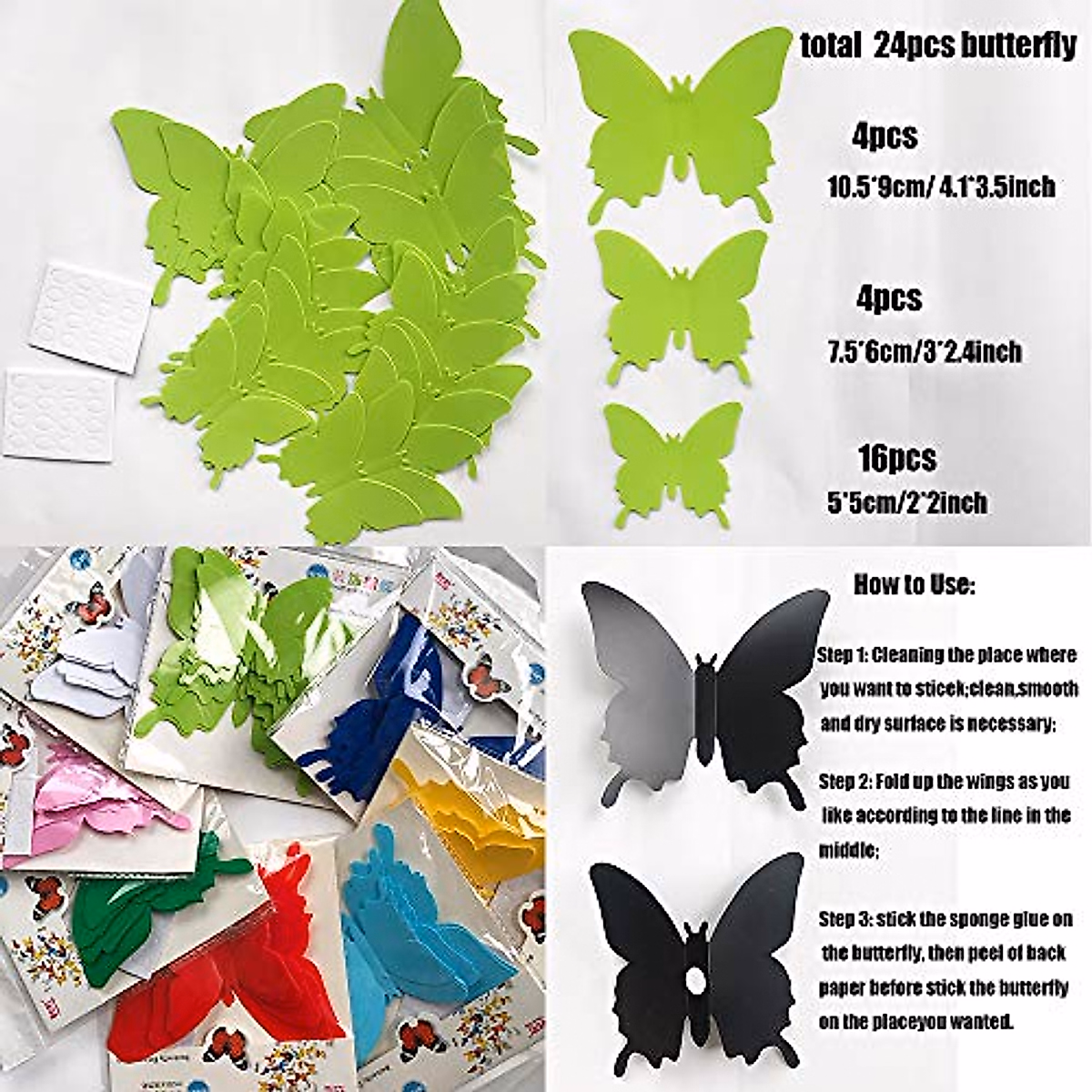 3D Royal Blue Butterfly Wall Stickers 24 pcs Removable Mural Stickers Wall Stickers Decal for Home and Room Decoration Kids Room Bedroom Decor Living Room Sticker (Dark Blue)