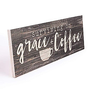 P. Graham Dunn Surviving on Grace Coffee Rustic Grey 10 x 3.38 Inch Wood Slat Easelback Tabletop Sign
