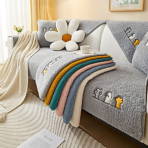 MOCOFO Anti-Slip Leather Sofa-slipcovers 35.43x70.87'' Thickened Lamb Velvet Cat Paw Sofa Cushion Nordic Simple(Gray),only handrail