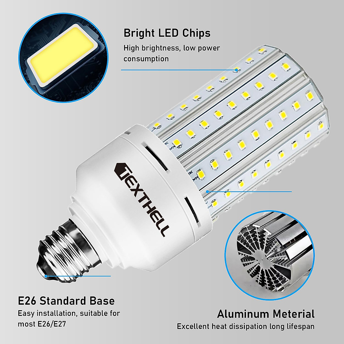 TEXTHELL Led Light Bulb 400W Equivalent 6250 Lumen 5000K E26/E27 Medium Base 50W led Bulb for Outdoor Indoor Lamp Area Garage Warehouse Workshop Street Backyard