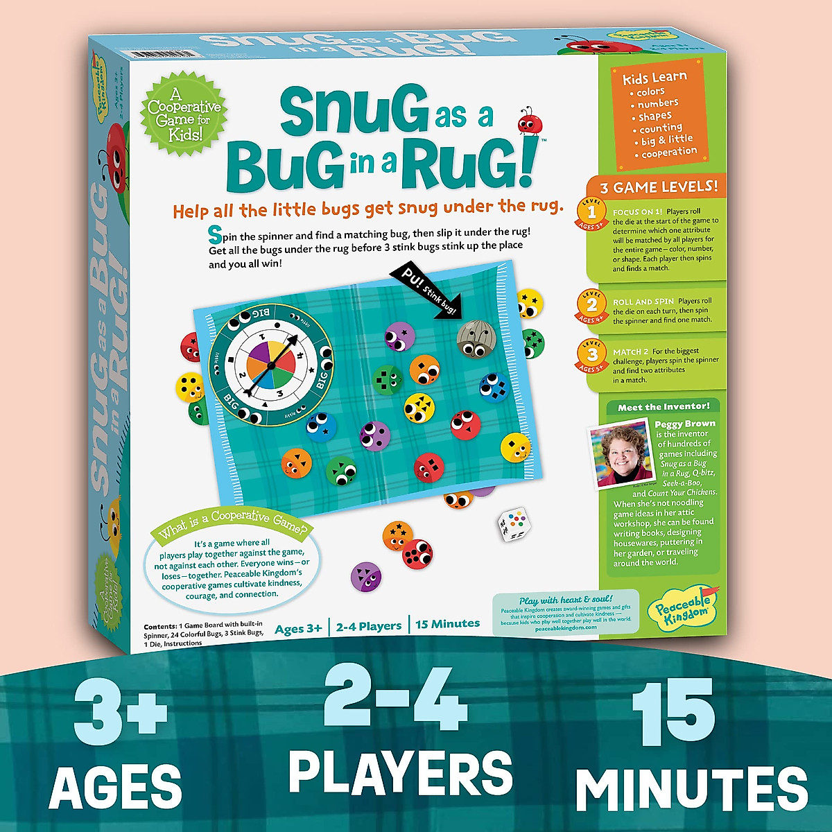 Peaceable Kingdom Snug as a Bug in a Rug Award Winning Cooperative Preschool Skills Builder Game for 2 to 4 Kids ages 3+