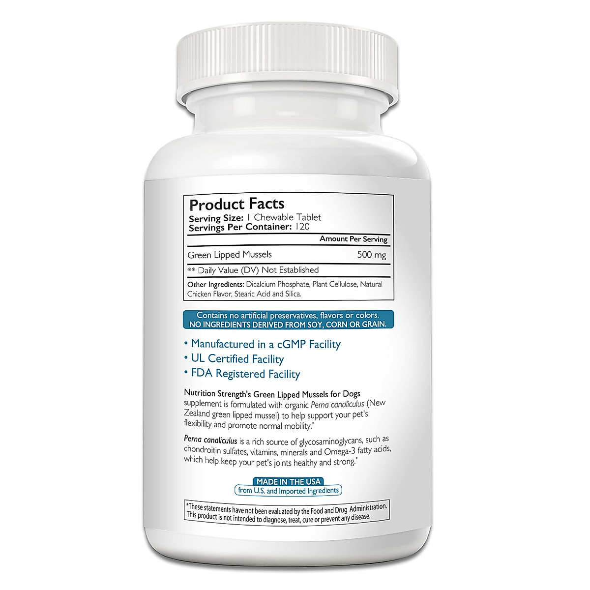 Nutrition Strength Green Lipped Mussels for Dogs for Joint Support & Inflammatory Relief, Promote Normal Mobility & Flexibility, Boost Prebiotic Activity, Support Gut Microbiome, 120 Chewable Tablets