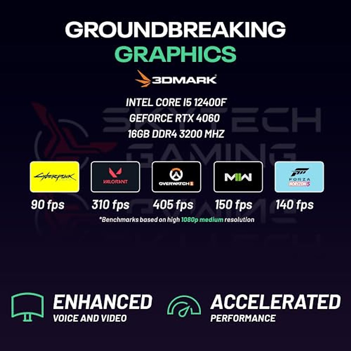 Skytech Chronos Gaming PC Desktop – Intel Core i5 12400F 2.5 GHz, NVIDIA RTX 4060, 1TB NVME SSD, 16GB DDR4 RAM 3200, 650W Gold PSU, 11AC Wi-Fi, Windows 11 Home 64-bit