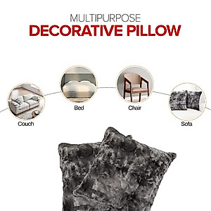 Cheer Collection Faux Fur Throw Pillow Set of 2 for Couch, Beds, Bedroom and Living Room - Ultra Soft and Cozy, Elegant Home Decor, Stylish Accent Pillows - 18" x 18", Gray & White