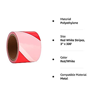VICMORE High Visibility Red White Stripe Caution Tape 3" x 300' Roll for Safety & Warning Durable & Eye-Catching Barrier Tape for Construction, Hazards, and Events Easily Spotted Hazard Tape