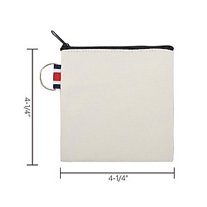 Muka 12 Pack Coin Purse & Metal Clip 4-1/4 x 4-1/4 Inches Natural Cotton Canvas Zipper Pouch