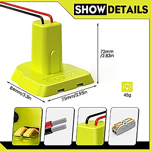 Ecarke for Power Wheels Adaptor for Ryobi 18V One+ P108 P107 P102 Battery Dock Power Connector RC Toy & Car,e-Bike 12 Gauge Robotics （with Wire Terminals）