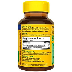 Nature Made Calcium 600 mg with Vitamin D3 for Immune Support, Tablets, 60 Count, helps support Bone Strength (Pack of 3)