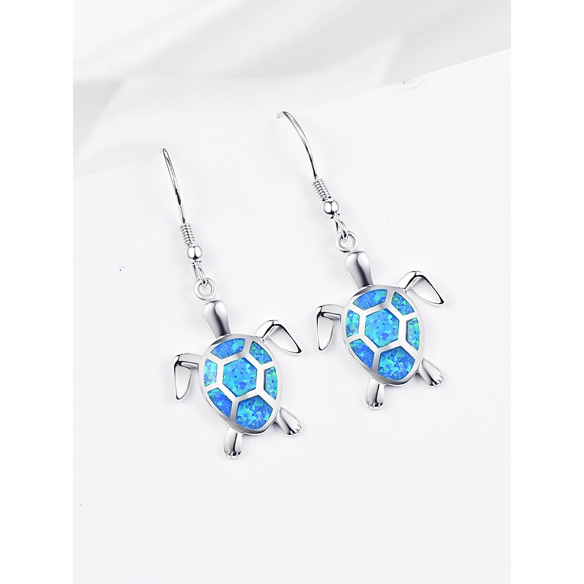KINGWHYTE Turtle Dangle Earrings 925 Sterling Silver Animal Earrings Hawaiian Blue Opal Earrings Jewelry Gifts for Women