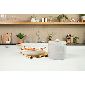 CYPRESS SUNRISE Bacon Grease Saver with Strainer - 32oz Ceramic Container for Kitchen Holds Bacon Fat Drippings Oil for Reuse - Keeper Can Hold Cooking Frying Oil - Dishwasher Safe