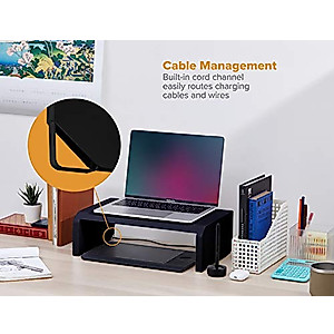 Bostitch Office Konnect Adjustable Monitor Stand Riser, Laptop Stand, 4 Height Adjustments, Built-in Cable Management, Rubber Feet - Black