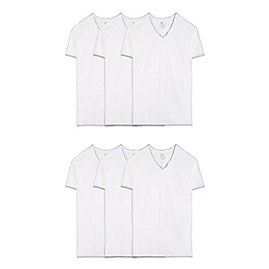 Fruit of the Loom mens Stay Tucked V-neck T-shirt T Shirt, Classic Fit - White 6 Pack, Large US