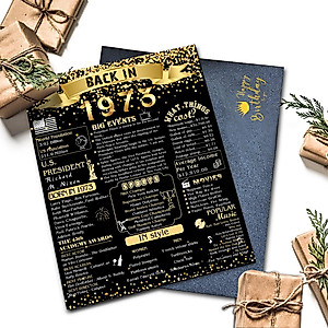 SRuntoo 50th Birthday Gifts for Men Women, 50 Year Old Happy Birthday Greeting Card for Mom Dad Husband Wife, Unique 50 Bday Anniversary Decorations Ideas for Friends Parents, Back In 1973, BlackGold