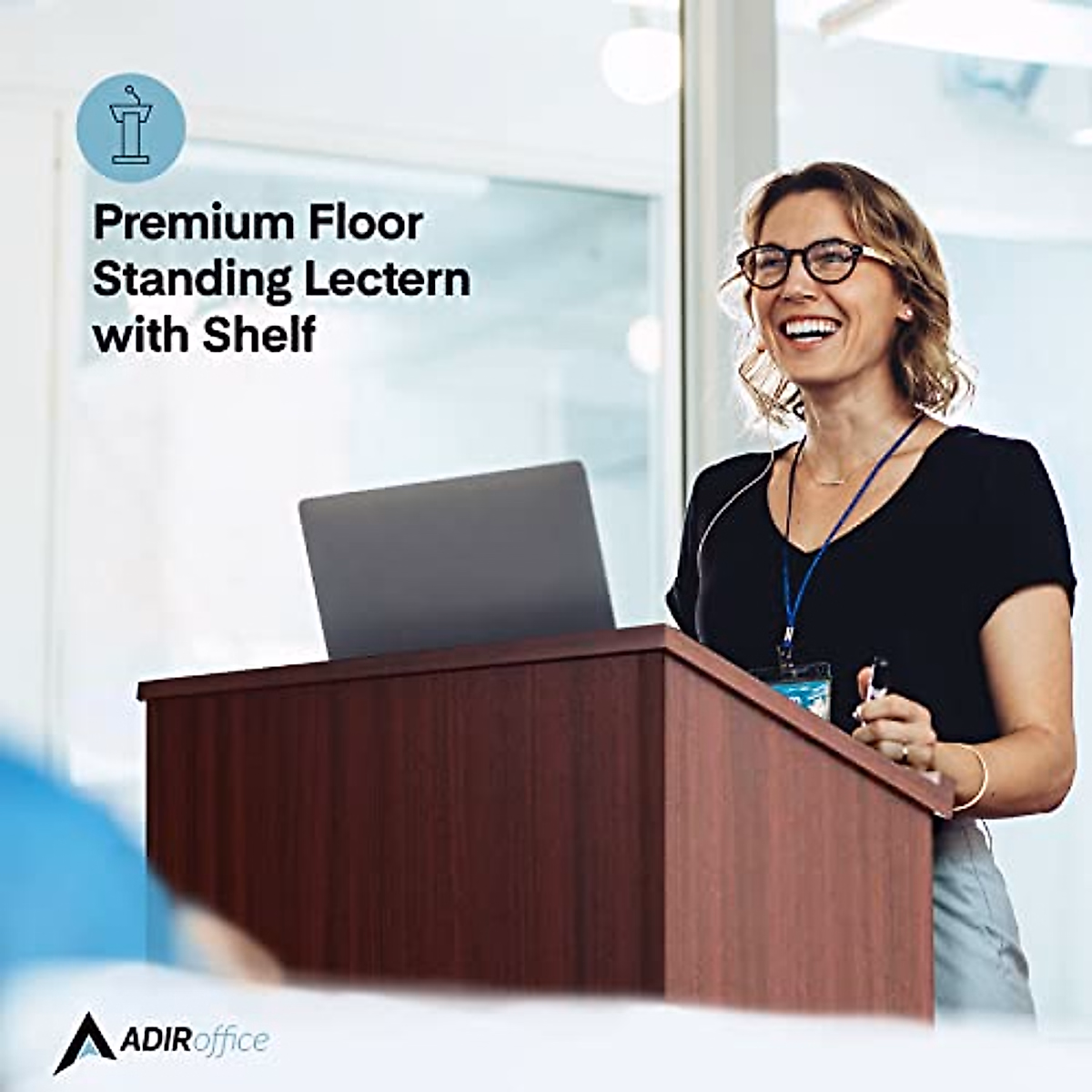 Adir Podium Wood Stand- Standing Desk for Speakers with Storage Shelf Used as Wooden Standing Shelf for Church, Classroom, Office, Restaurants (46.25 Inches, Mahogany)