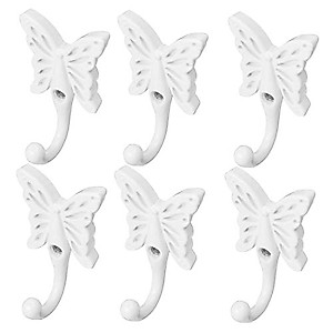 uxcell 6pcs Wall Mounted Robe Hook Zinc Alloy Butterfly Shaped DIY Hooks Coat Towel Wall Clasp Bathroom Hanger with Screws White