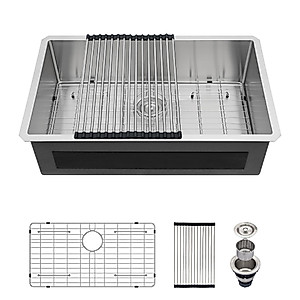 32x19 Undermount Kitchen Sink - GhomeG 32 Inch Deep Single Bowl kitchen sink 16 Gauge Stainless Steel Under Counter Kitchen Sink Basin With R10 Round Corners