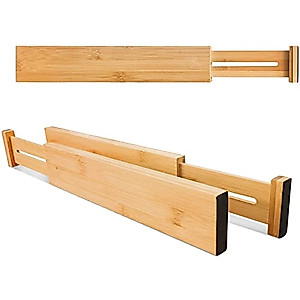 VaeFae 6 Pack Bamboo Drawer Dividers, Adjustable Drawer Organizer, Expandable Organization for Kitchen, Office, Bedroom, Dressers and Bathroom