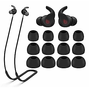 Strap Ear Tips Kit Compatible with Beats Fit Pro, Anti-Lost Soft Silicone Lanyard Neck Rope Cord Lease Replacement Gel Eartips Skin Accessories Compatible with Beats Fit Pro - Black