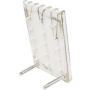 MyGift Whitewashed Wood Necklace Holder Stand, Adjustable Length Necklace Bracelet Jewelry Organizer Display Stand - Holds up to 3 Necklaces