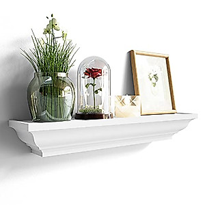 SRIWATANA White Floating Shelves, 24 Inch Solid Wood Storage Wall Shelves Set of 4 Display Ledge Shelves Decor for Bedroom, Living Room, Bathroom, Kitchen - White