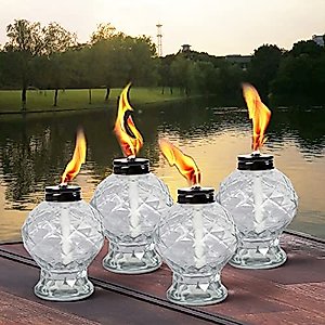 DIKAIDA 4 Pack Glass Table Torch,Citronella Glass Table top Torches with Wick and Cap for Outdoor ,Refillable Torches Landscape Lanterns Torches for Yard Patio Christmas Garden,Party Decor