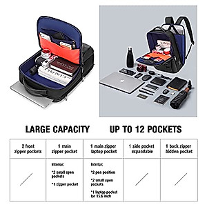 Botimmy Business Backpack for Men Multi-Functional 15.6 Inch Laptop Backpack with USB Charging Water Resistant Travel Durable Men Backpack Airline Approved Black