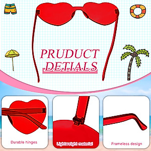 6 Pairs Valentine's Day Heart Shaped Sunglasses Transparent Color Rimless Tinted Glasses Eyewear for Women Girls Party(Red)