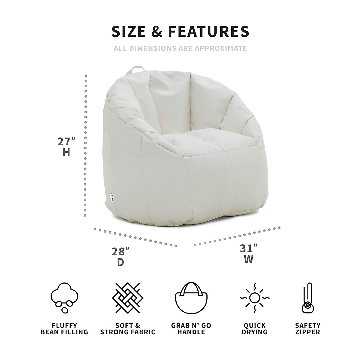 Big Joe Milano Outdoor Beanbag Chair White Marine
