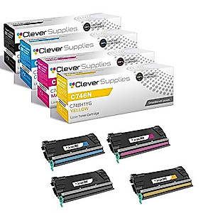 CS Compatible Toner Cartridge Replacement for Lexmark C746N C746H1KG Black C748H1CG Cyan C748H1MG Magenta C748H1YG Yellow C Series C746DN C746DTN C746N C748DE C748DTE C748E Toner Cartridge 4 Color Set