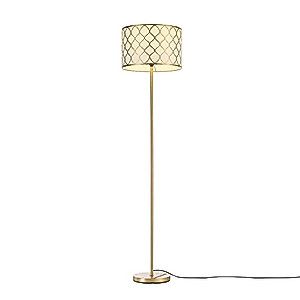 Globe Electric Novogratz x 65787 Kinsley 65" Floor Lamp, Matte Brass, Metal Mesh Over Cotton Shade