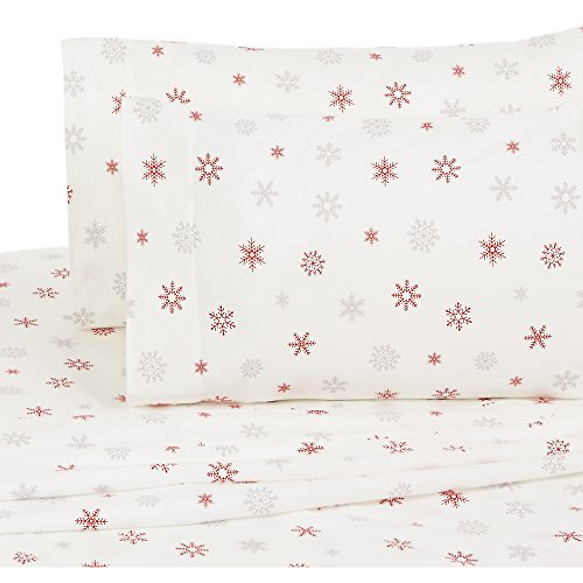 Amazon Brand – Pinzon Cotton Flannel Bed Sheet Set - Queen, Falling Snowflake Merlot