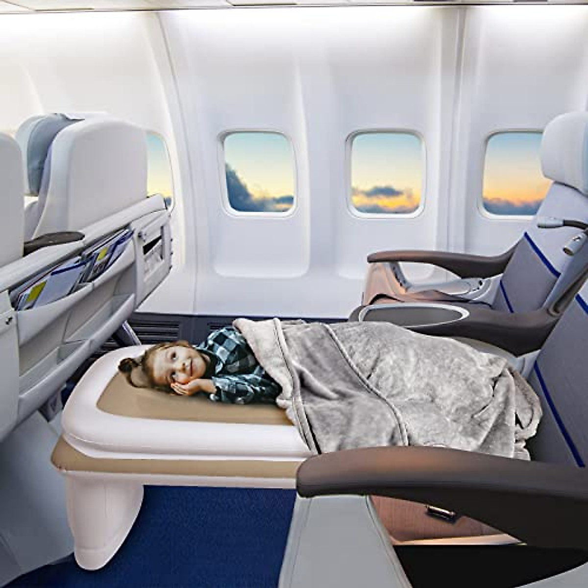 Liovsiso Inflatable Airplane Baby Travel Bed - Inflatable Airplane Bed for Kids, Baby Travel Airplane Bed, Kids Airplane Bed | Travel Blanket, Hand Pump, Seat Belt and Carry Bag Included