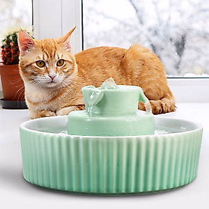 Cupcake Cat Water Fountain Porcelain, Cat Fountain for Dog and Cat (Green)