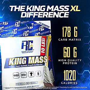 Ronnie Coleman Signature Series King Mass XL Mass Gainer Protein Powder, Muscle Gainer, 60g Protein, 180g Carbohydrates, 1,000+ Calories, Creatine and Glutamine, Vanilla Ice Cream, 10 Pound