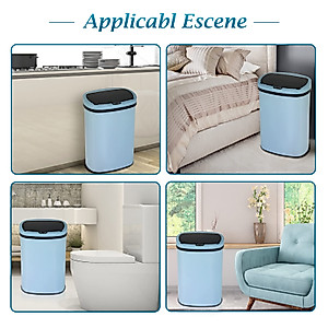 Dkeli Kitchen Trash Can for Bathroom Bedroom Home Office Automatic Touch Free High-Capacity Garbage Can with Lid Brushed Stainless Steel Waste Bin 13 Gallon / 50L - Blue
