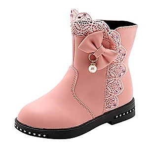 Lykmera Shoes Kids Knot Toddler Infant Princess Boots Fashion Leather Shoes Toddler Girls Winter Boots Shoes Ankle Boots (Pink, 4-4.5 Years Little Kids)