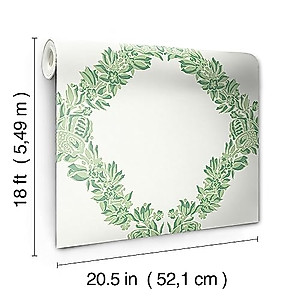 Scalamandre Jade Wreath Peel & Stick Wallpaper, Green