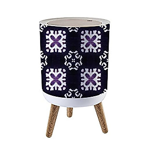 Small Trash Can with Lid Portugal Patterns Lilac Ethnic Animals Seamless Graphic White Ethnic 7 Liter Round Garbage Can Elasticity Press Cover Lid Wastebasket for Kitchen Bathroom Office 1.8 Gallon