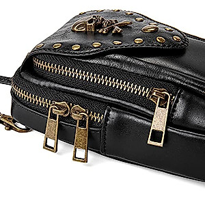 Punk Gothic Skull Carry Purse Women Handbag Single Shoulder Waist Bag Cell phone Wallet Steampunk Retro Women Travel Purse Motorcycle Bag Stud Rivet Fashion,Black,803,Small