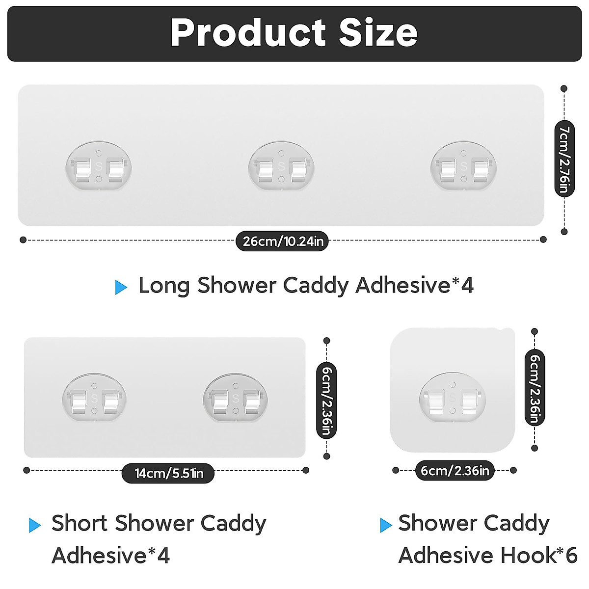 Lsnisni 14 Pack Shower Caddy Adhesive Replacement, Strong Adhesive Hooks for Shower Caddy, Waterproof Shower Adhesive Strips, No Drilling, for Bathroom Storage Shelves and Kitchen Racks