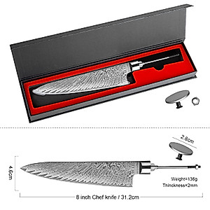 XITUO Chef Knife 8-Inch, 67 Layers Damascus Steel VG10 High Hardness Kitchen Knives Blank Blade Handmade DIY Blades Sharp Knife Billet 9pc Sets Utility (8'' Chef Knife)
