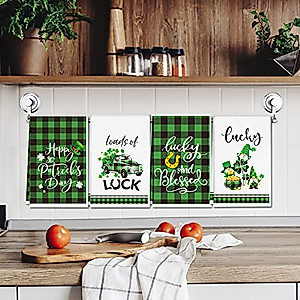 4PCS Saint Patrick Day Kitchen Towel Shamrock Seasonal Decorative Hand Towel Green Plaid Home Decor Dish Towels Shamrock Bath Towels 15.75 * 23.62inch Irish Decorative Dishcloth for Cooking Baking