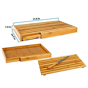 Bamboo Land- Large Bamboo Bread Board with Large Bread Knife and Crumb Catcher, Bread Cutting Board, Bread Boards Wooden, Bread Tray, Bread Cutting Board with Crumb Catcher, Tray to Cut Homemade Bread